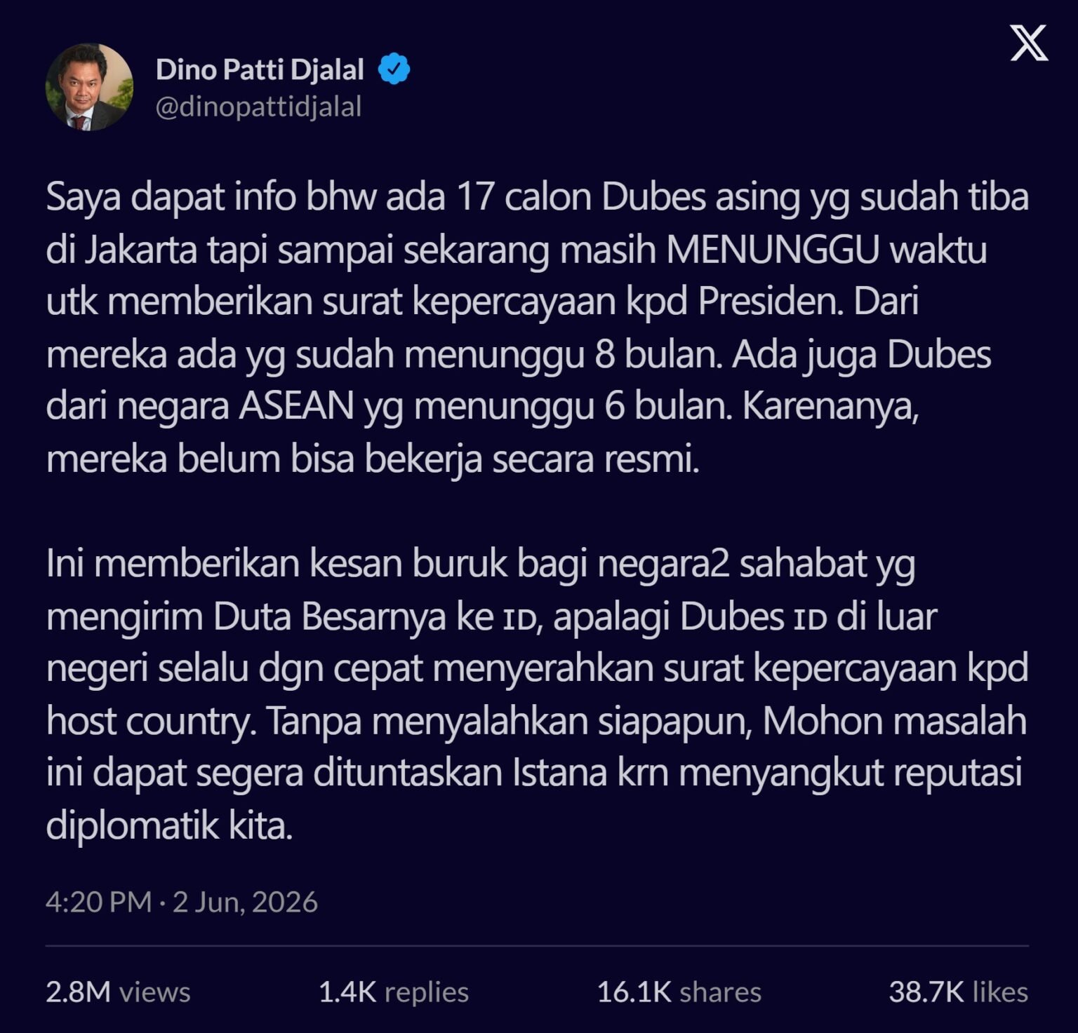 Dino Patti Djalal kasih 'info' ngeri-ngeri sedap - PORTAL ISLAM